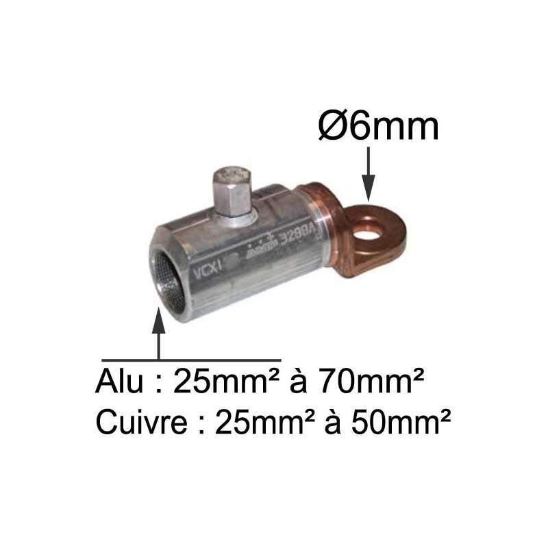 Cosse bi-métal cuivre alu à visser (pas d'outillage spécial nécessaire)